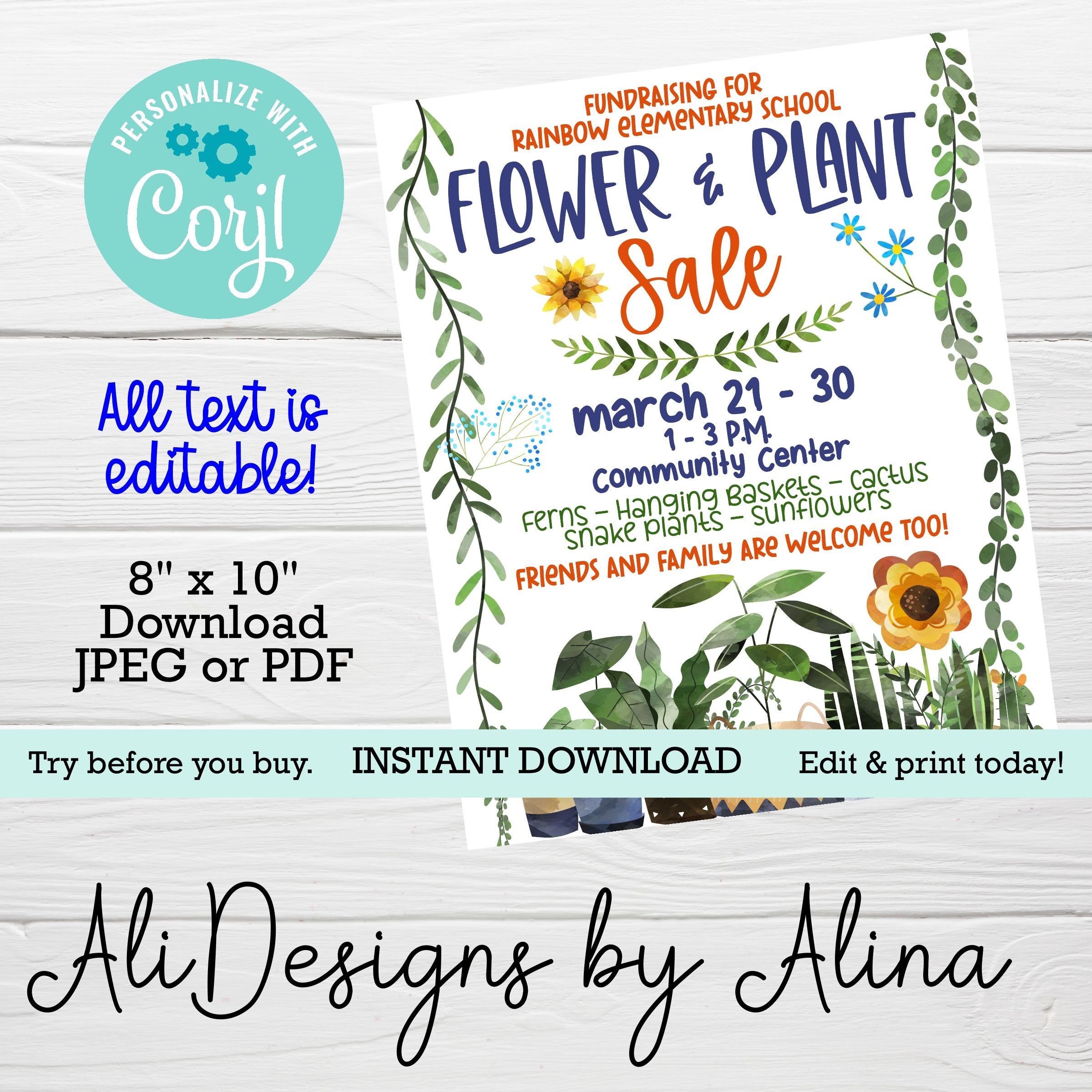 Flower and Plant Sale Flyer, Spring Market, EDITABLE Template, PTA PTO ...