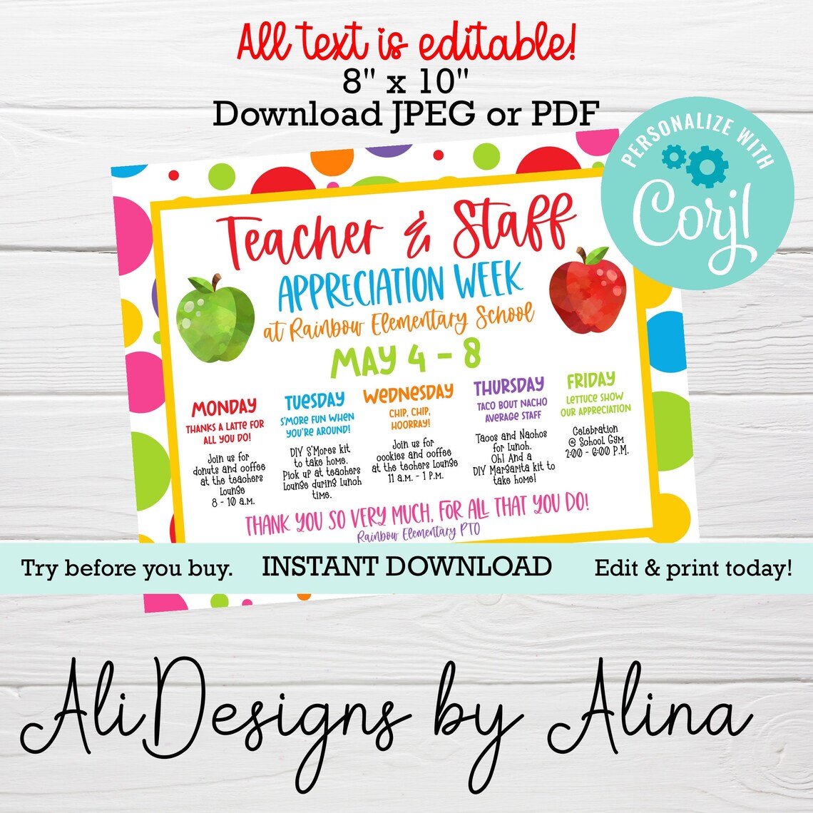 Teacher & Staff Appreciation Week Flyer EDITABLE Template | Etsy