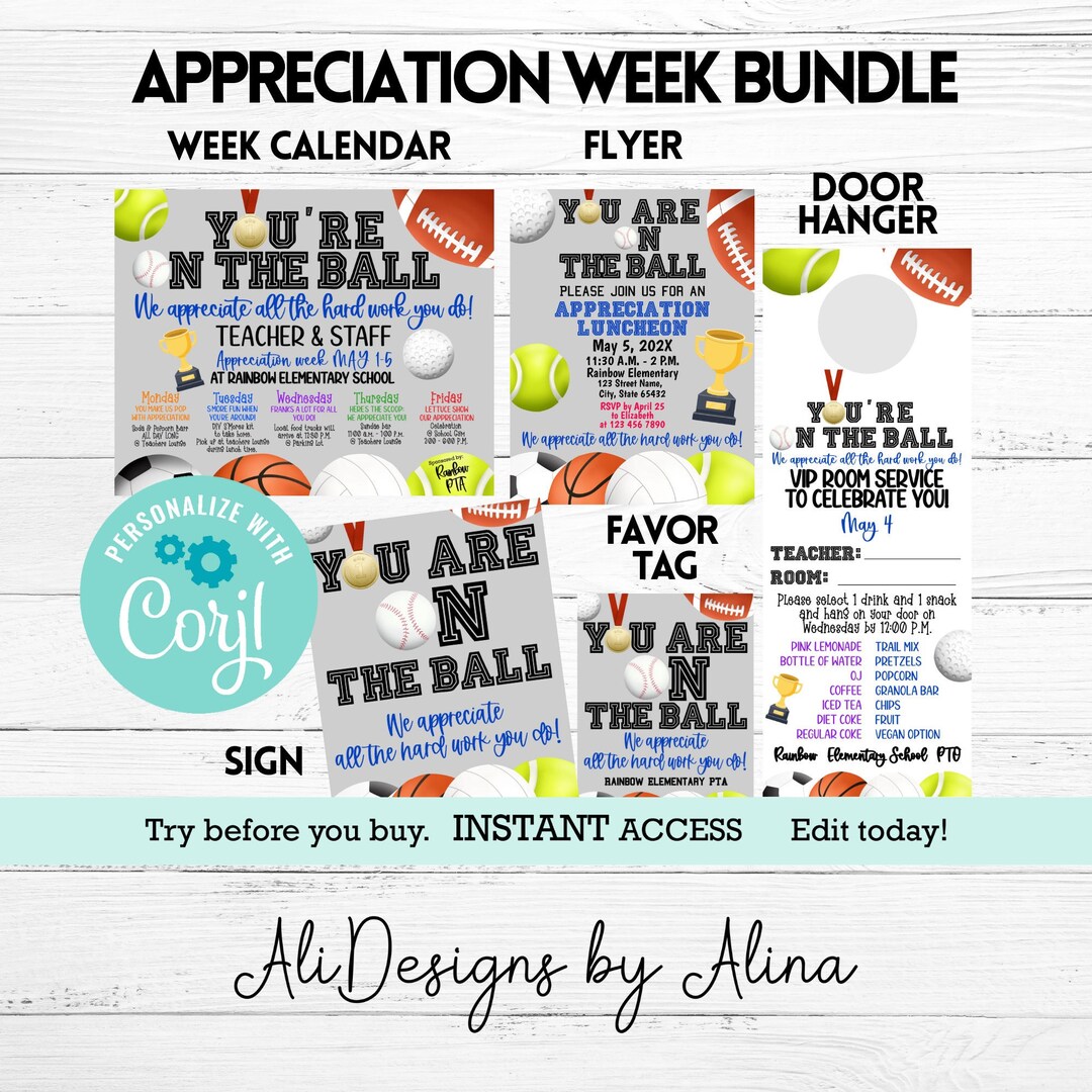 Sports Teacher Appreciation Week BUNDLE Calendar of Events, Luncheon ...