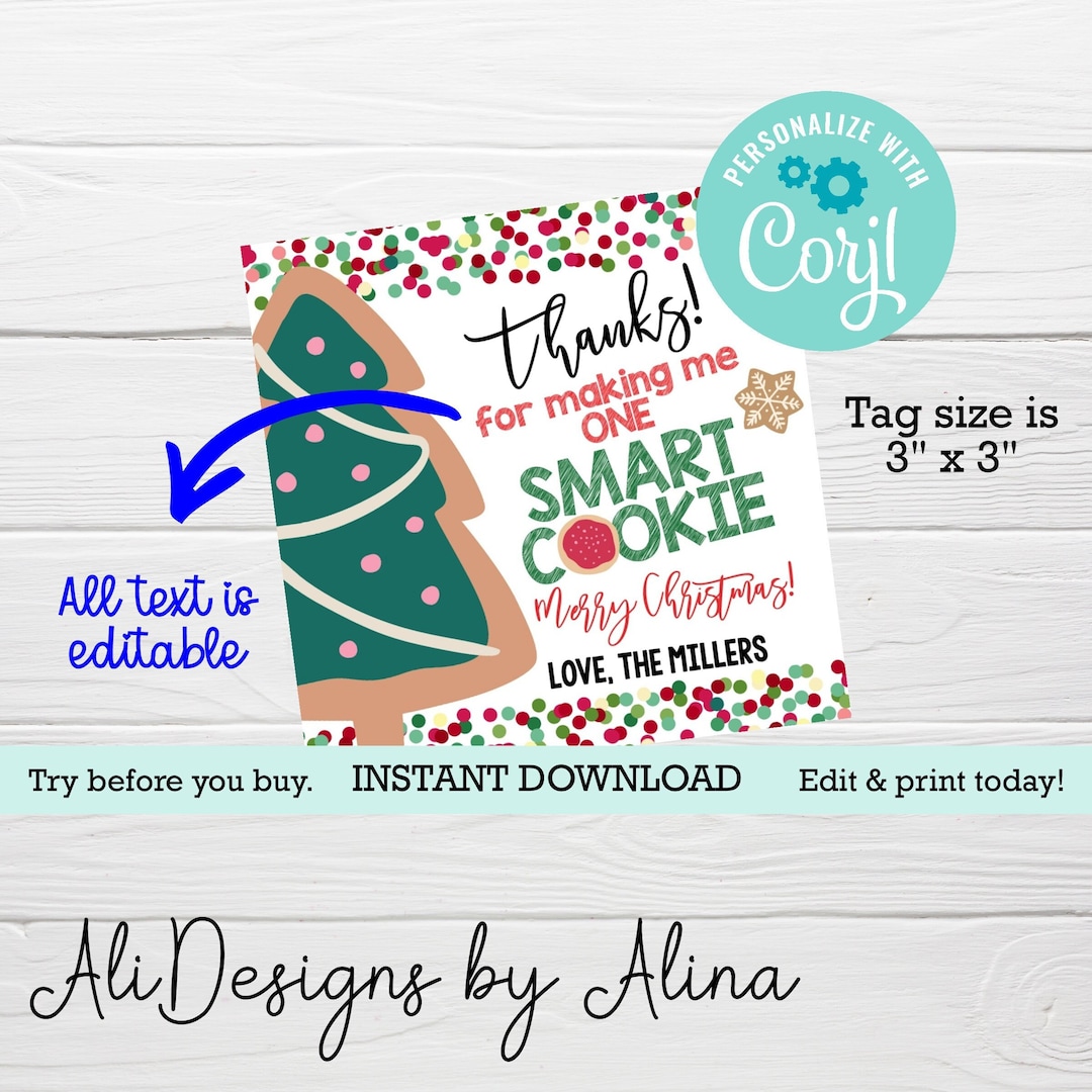 Thanks for Making Me One Smart Cookie, Christmas Favor Tag, PTA PTO ...