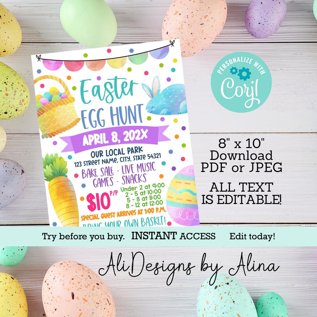 Easter Egg Hunt Flyer, Easter Fundraiser Invitation, PTA PTO Event ...