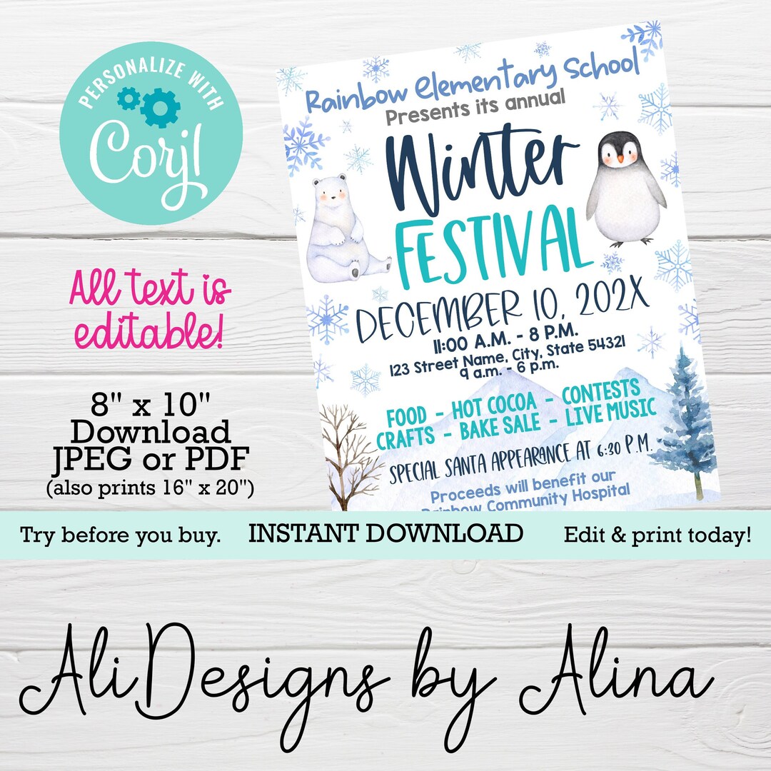 Winter Festival Flyer EDITABLE Poster Winter Market - Etsy