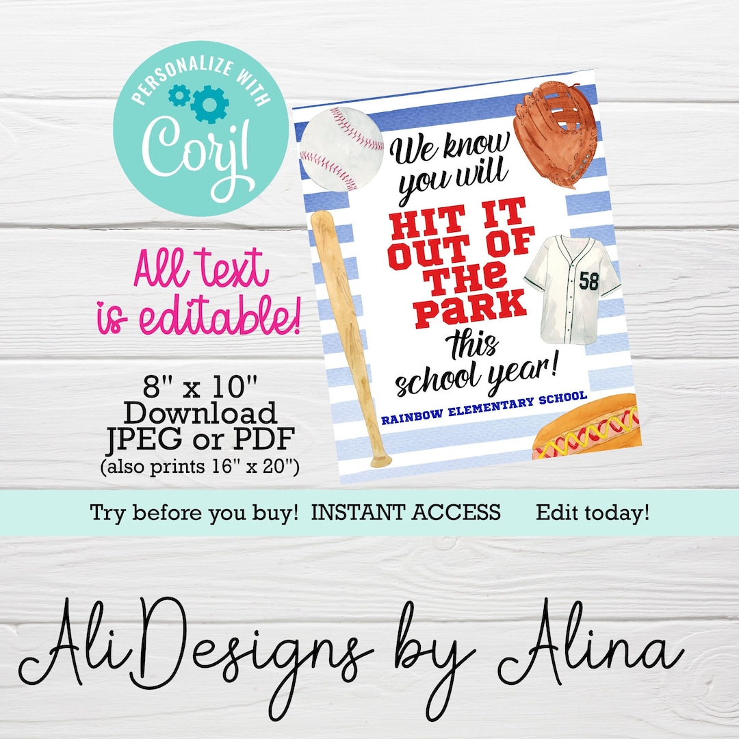 Baseball Inspired Sign, Back to School, First Day of School EDITABLE ...