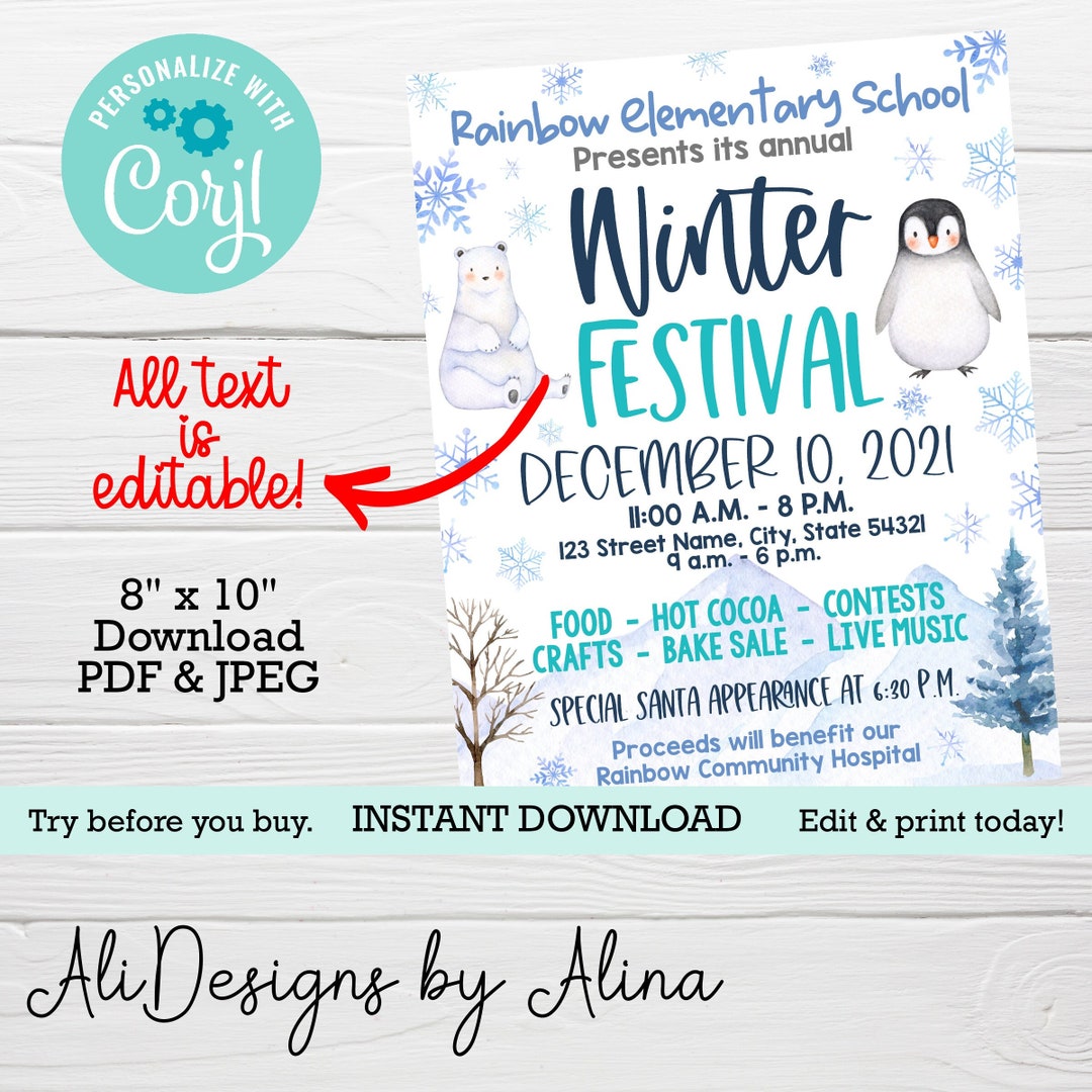 Winter Festival Flyer EDITABLE Poster Winter Market - Etsy