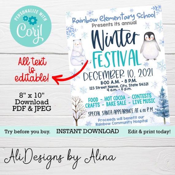 Winter Festival Flyer EDITABLE Poster Winter Market | Etsy