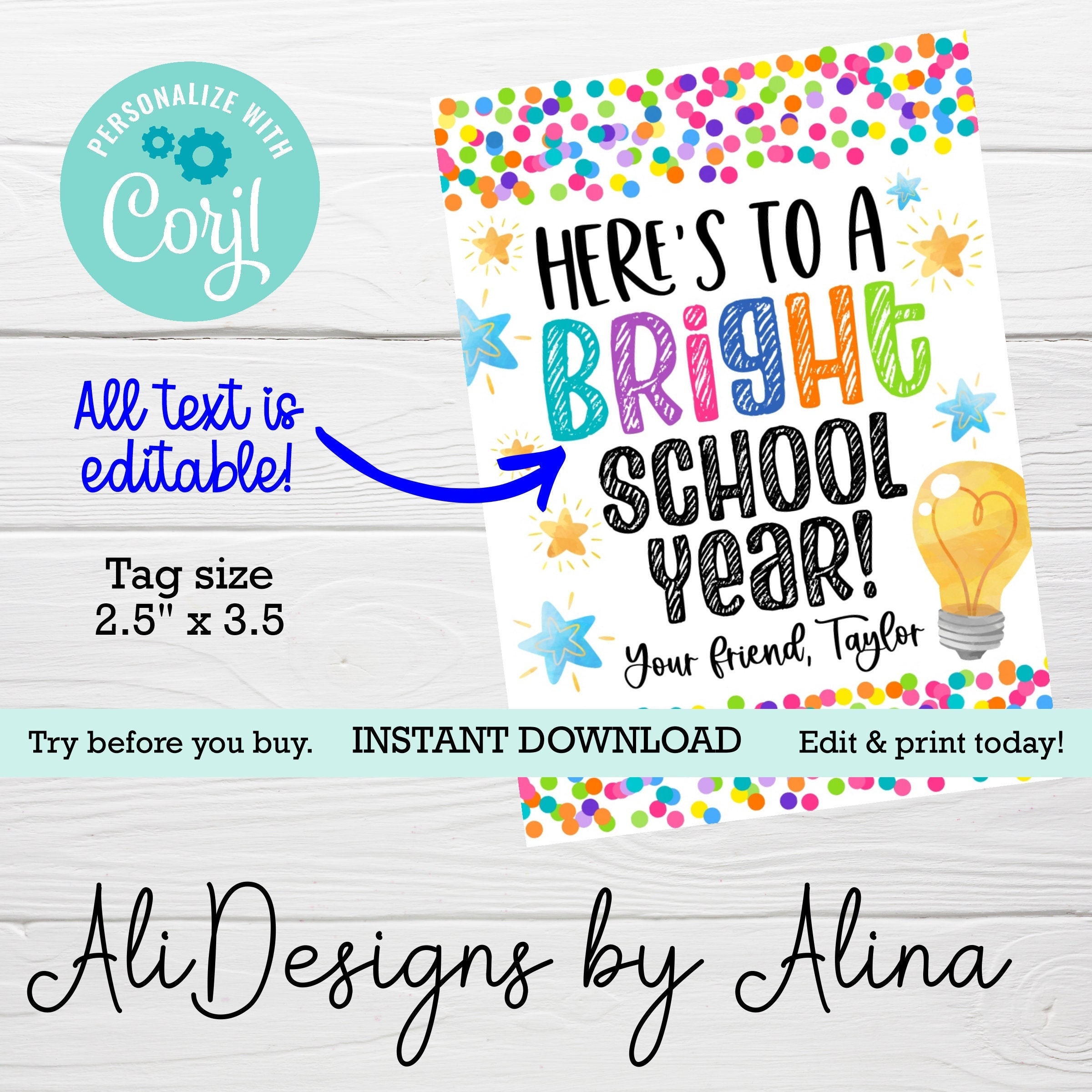 Here's to a Bright School Year Printable Tags EDITABLE - Etsy