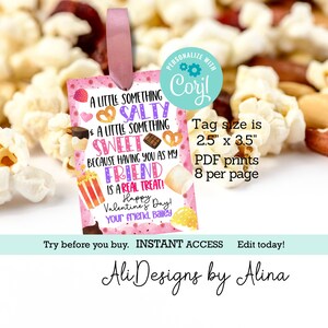 Valentines Day Snack Tag, Sweet and Salty, Gift Tag for Snacks, Easy ...