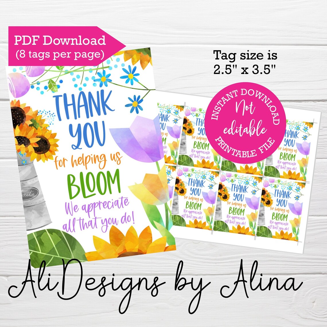 Thank You for Helping Us Bloom Printable Appreciation Tags - Etsy