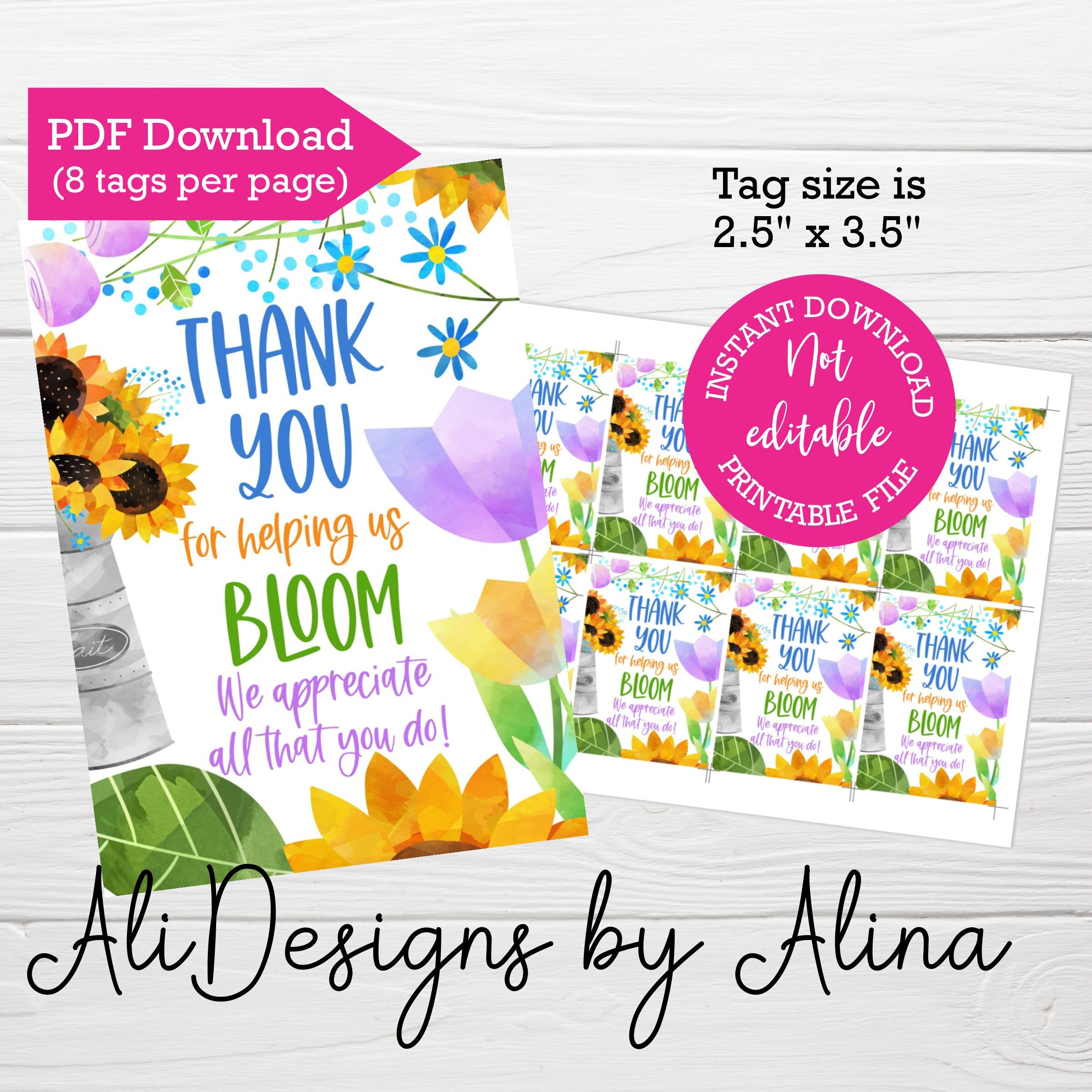 Thank You for Helping Us Bloom, Printable Tags for Flowers, Flowers for ...