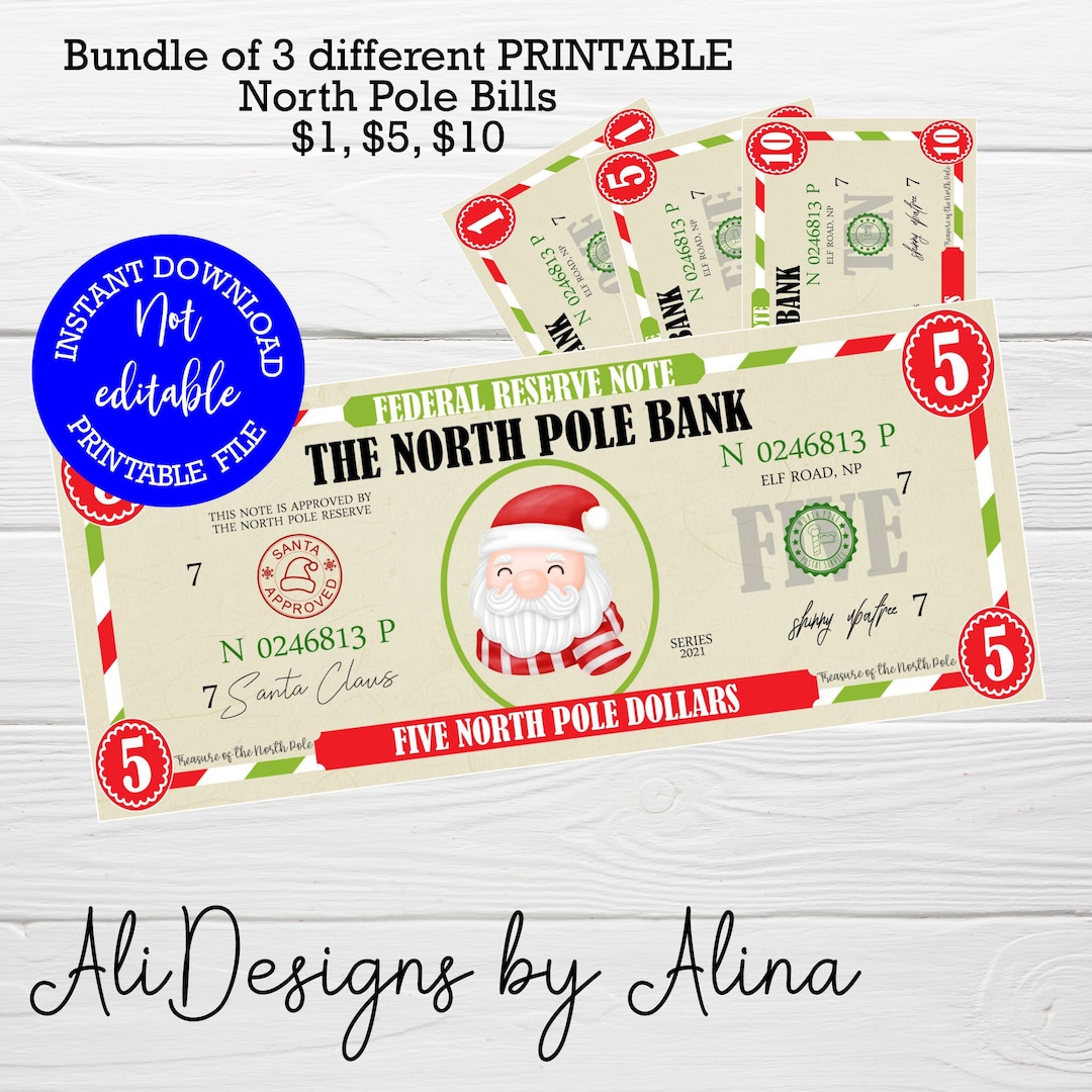 Christmas Cash PRINTABLE Play Money, North Pole Money, Santa Dollars ...