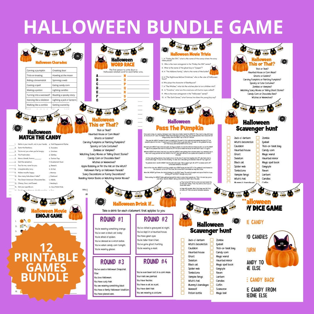 Halloween Game Bundle, Printable Halloween Party Games, Games for Kids ...