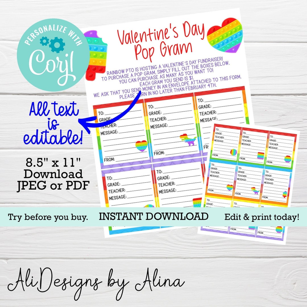 Valentine's Day Fundraiser, Candy Gram Flyer, Pop It Fidget Gram, PTA ...