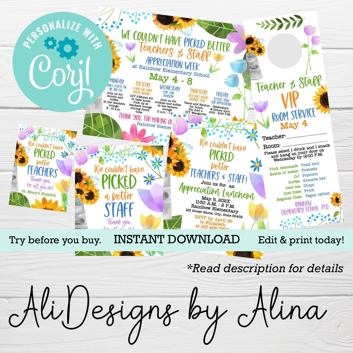 Flowers Theme Teacher Appreciation Week Bundle, PTA PTO Event ...