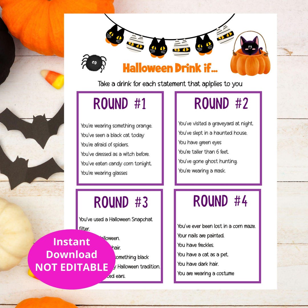 Spooky Halloween Drink If Game, Halloween Party Gane for Adults ...