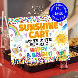 Sunshine Cart Sign, Thank You for Making This School so Happy & Bright ...