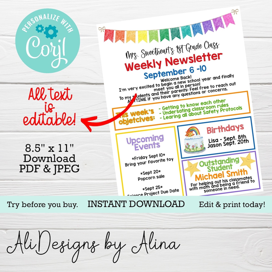 Back to School Weekly Newsletter EDITABLE Template, Teacher Printables ...