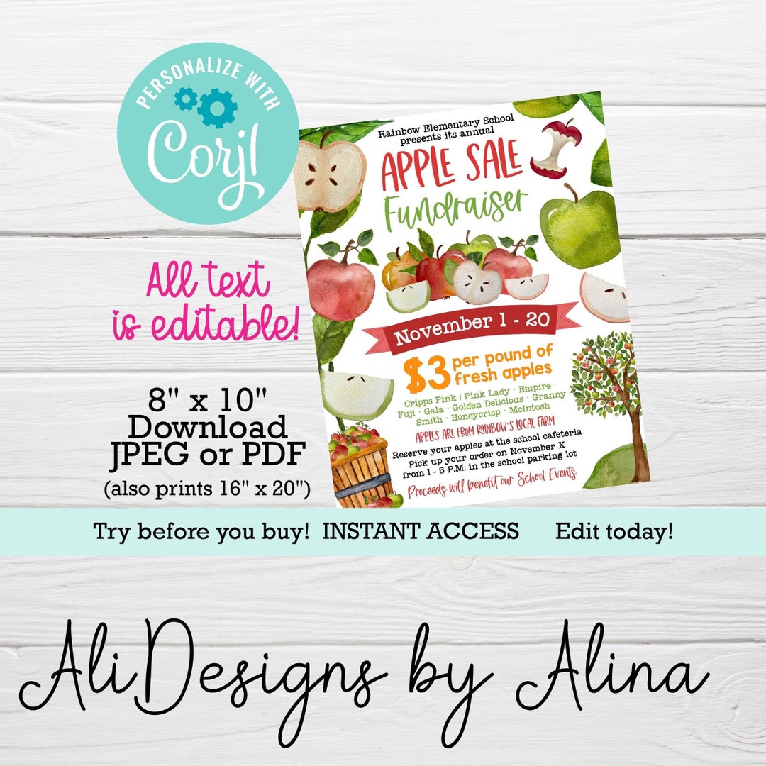 Apple Sale Fundraiser Flyer, Fall Market, EDITABLE Template, PTA PTO ...