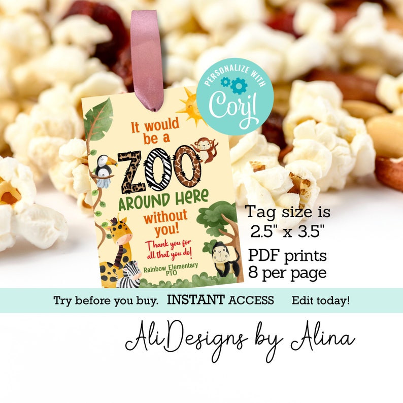 Zoo EDITABLE Appreciation Tag, Safari Inspired, Tags for Animal ...
