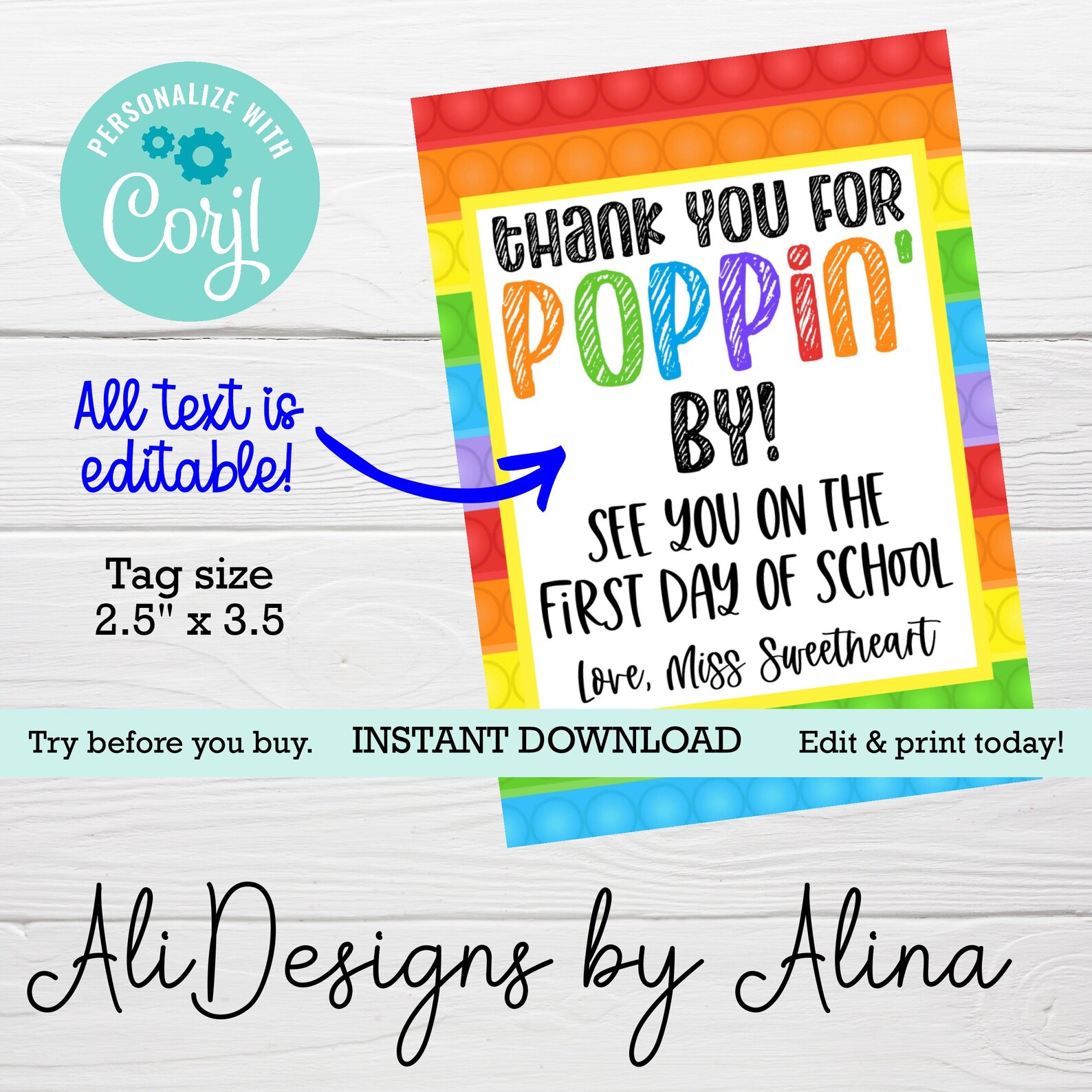 Thank You for Poppin by EDITABLE Tags, PTA PTO Event, Back to School ...