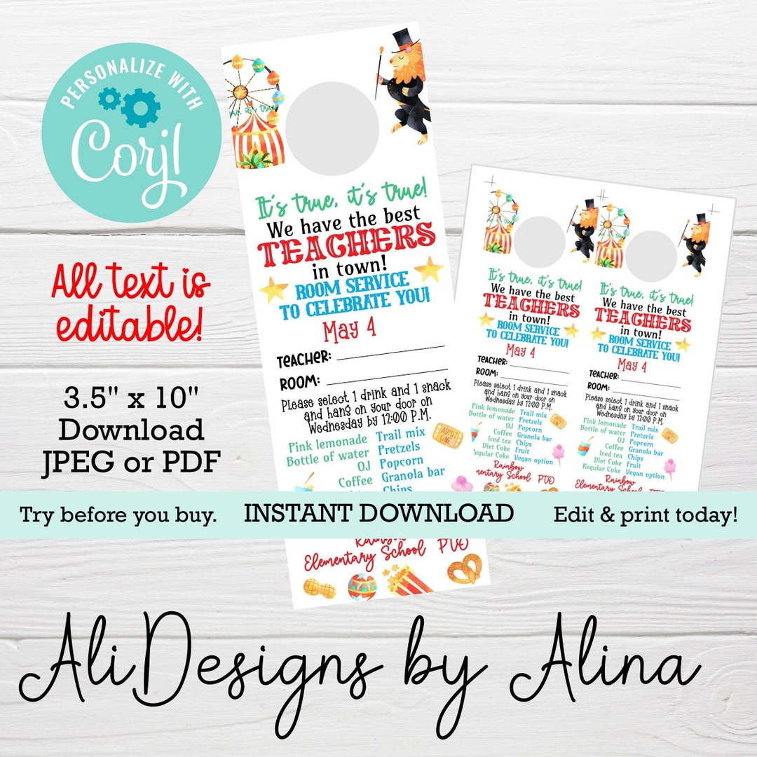Room Service Door Hanger, Circus Carnival, Teacher Staff Appreciation ...