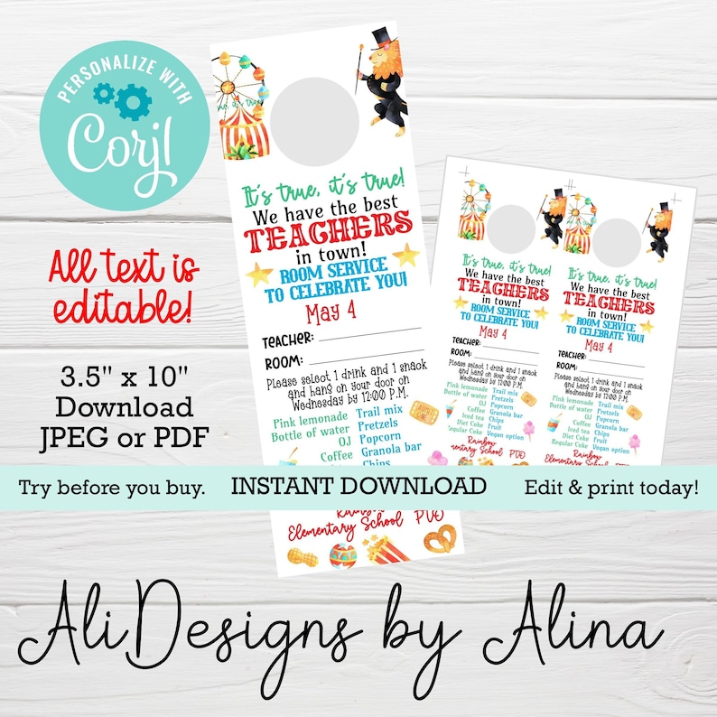 Room Service Door Hanger, Circus Carnival, Teacher Staff Appreciation ...