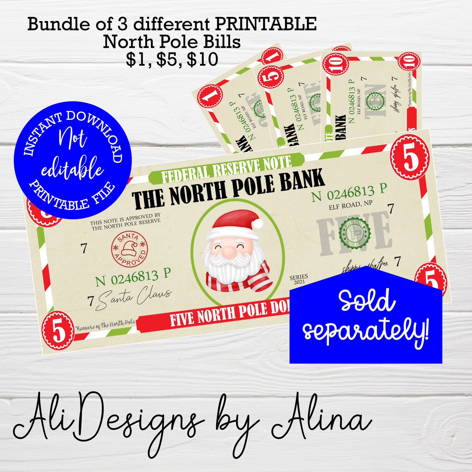 North Pole Money printable elf dollars gift from elf reward | Etsy