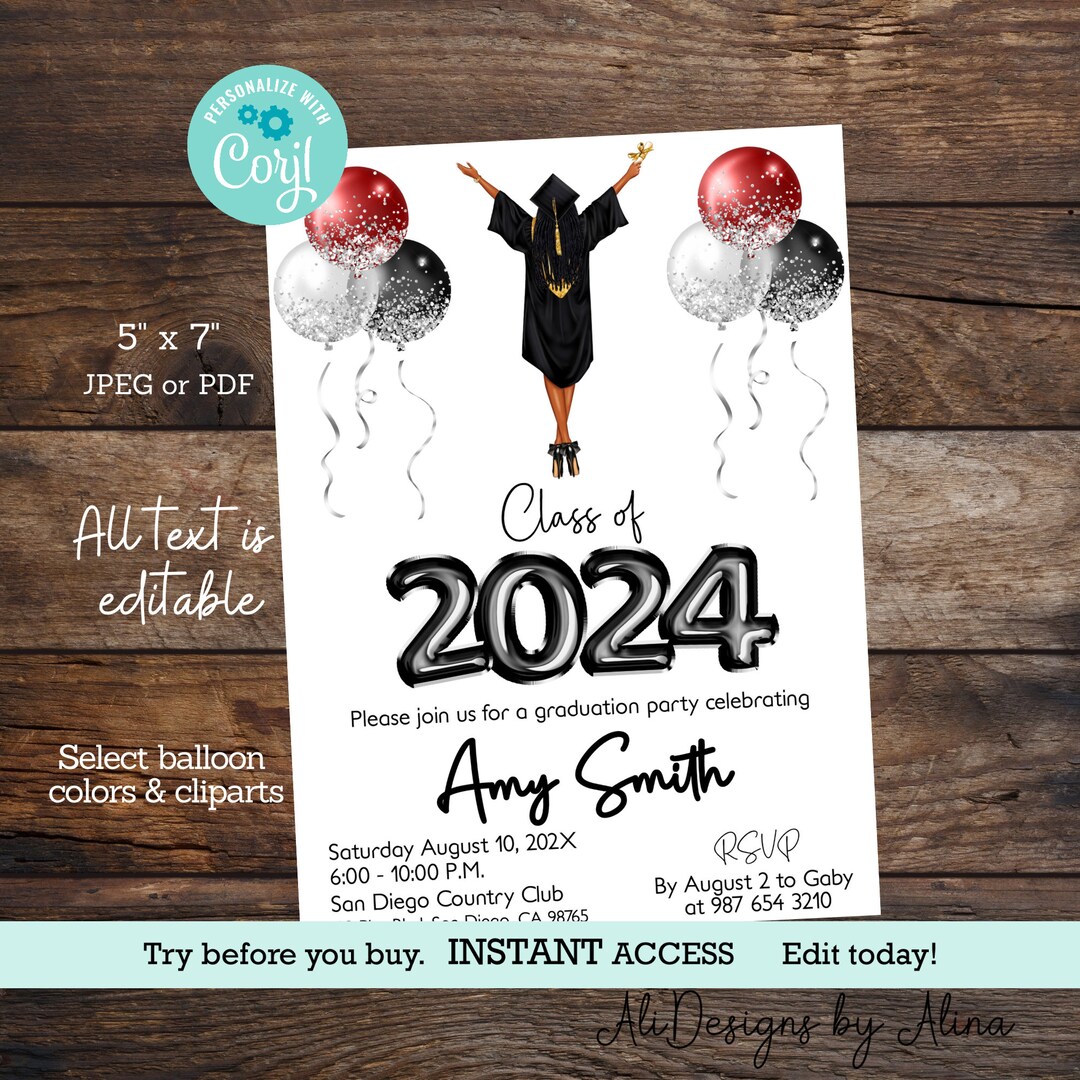 Change Balloon Color Graduation Invitation, Class of 2024, Graduation ...