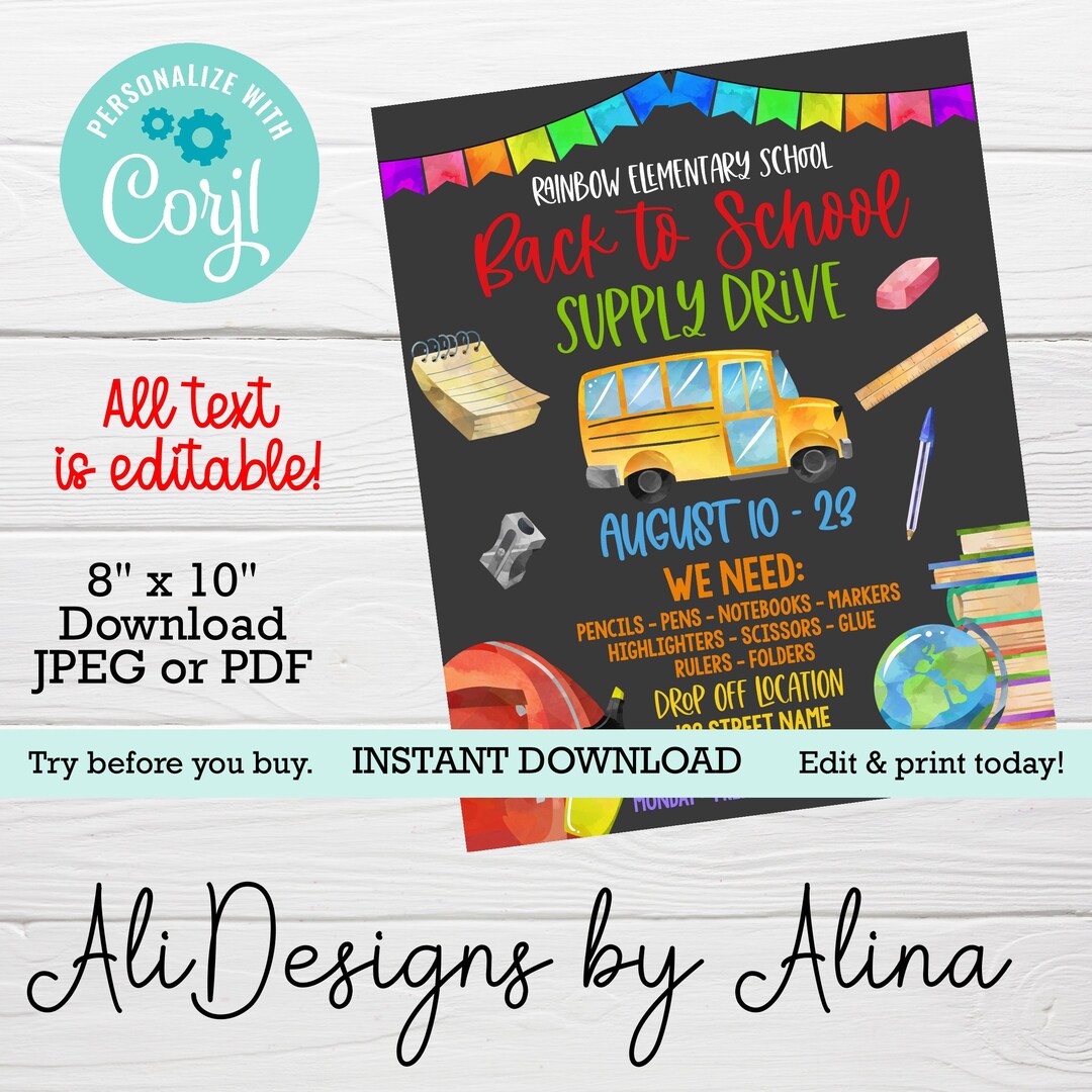 Supply Drive EDITABLE Flyer, Back to School, PTA PTO Event, Instant ...