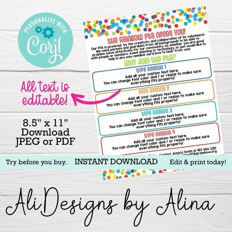 Editable PTA PTO Bundle Recruitment Flyer Membership Form, Monthly ...
