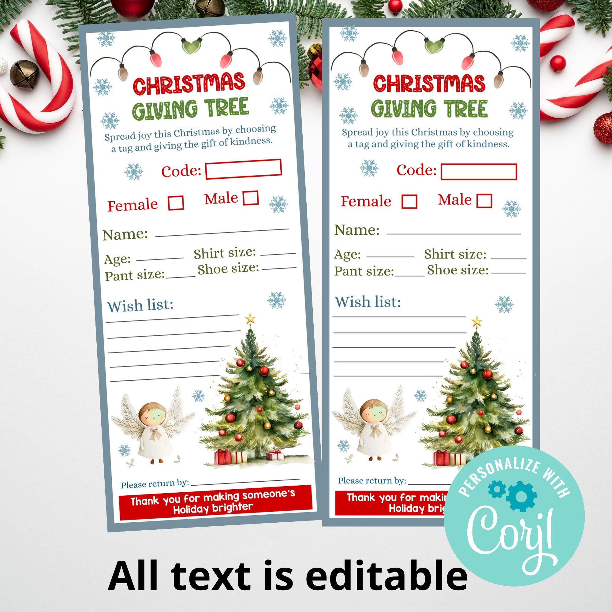 Christmas Giving Tree Tags | Editable Donation Slip Template | Angel ...