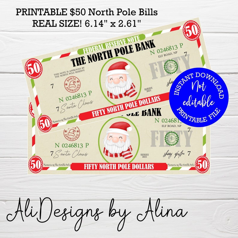 PRINTABLE North Pole Money Santa Dollars INSTANT Download - Etsy