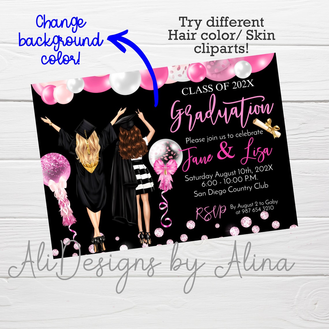 Hot Pink Graduation Party Invitation EDITABLE Template Class - Etsy