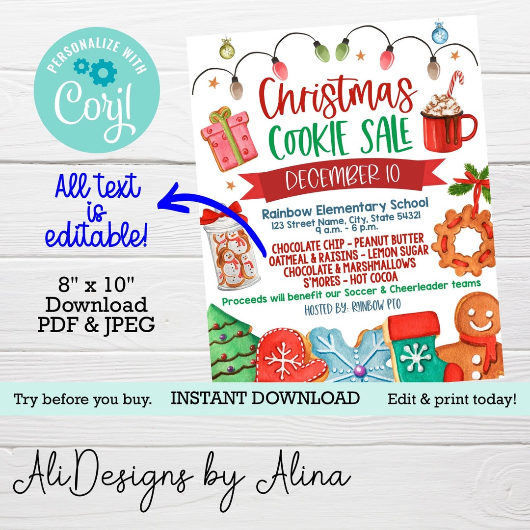 Christmas Cookie Sale Flyer, Editable Template, Fundraiser Event ...