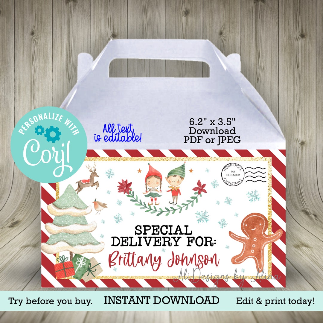 Christmas Box Label, Editable Template, Special Delivery Label, From ...
