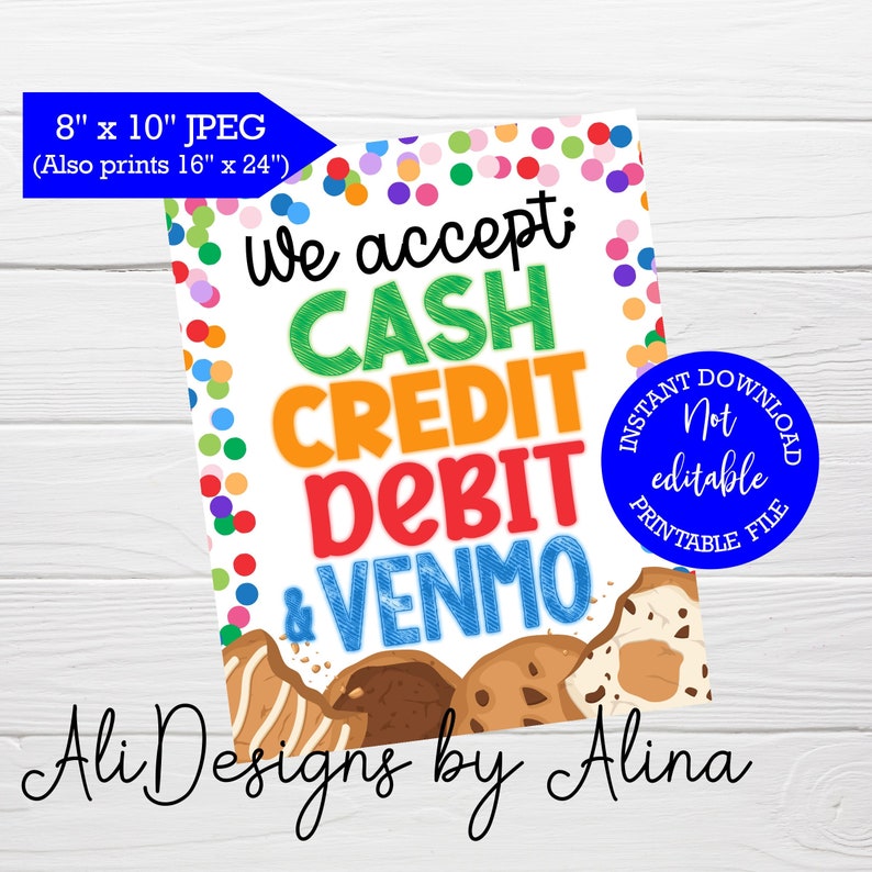 We Accept Cash Credit Debit and Venmo PRINTABLE Sign Cookie | Etsy