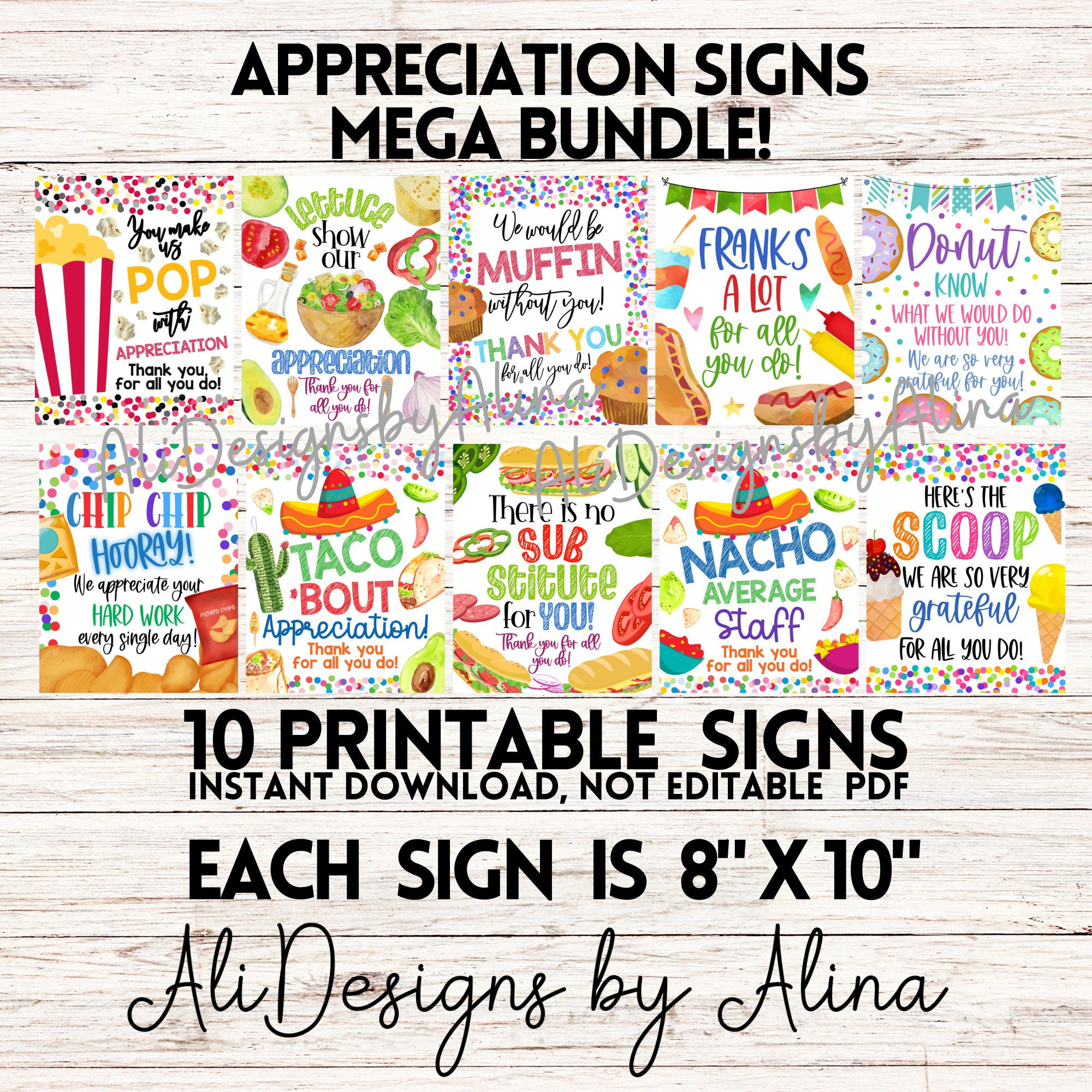Appreciation Food Signs PRINTABLE Bundle, Employee Teacher Staff Awards ...