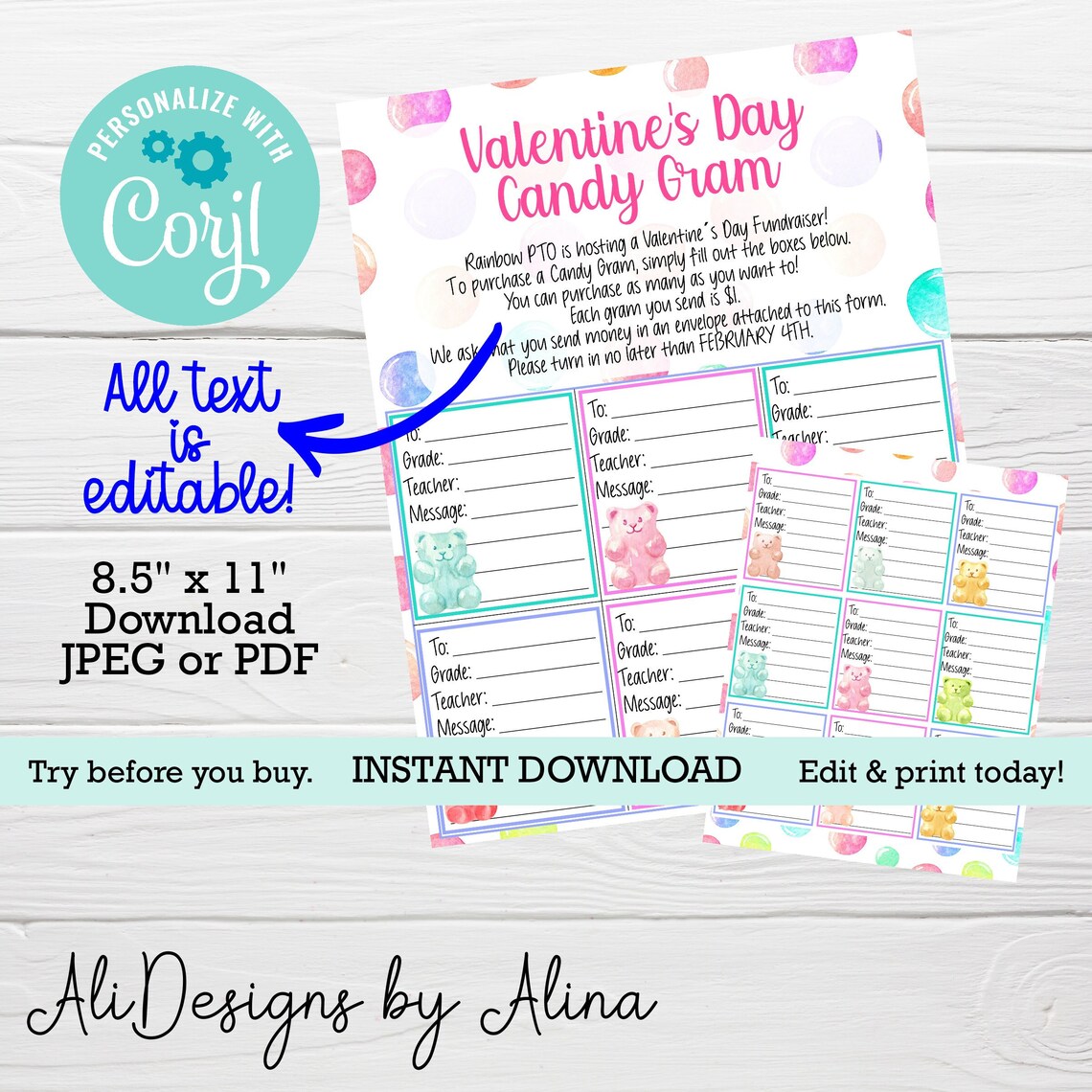 Valentine's Day Candy Gram Printable Flyer PTA PTO - Etsy