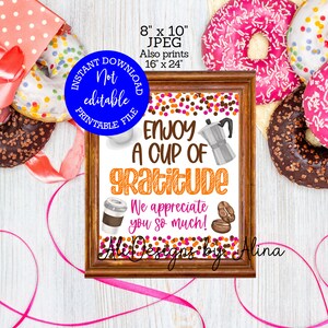 Coffee Bar Sign, Enjoy a Cup of Gratitude, Donut Bar, Appreciation Week ...