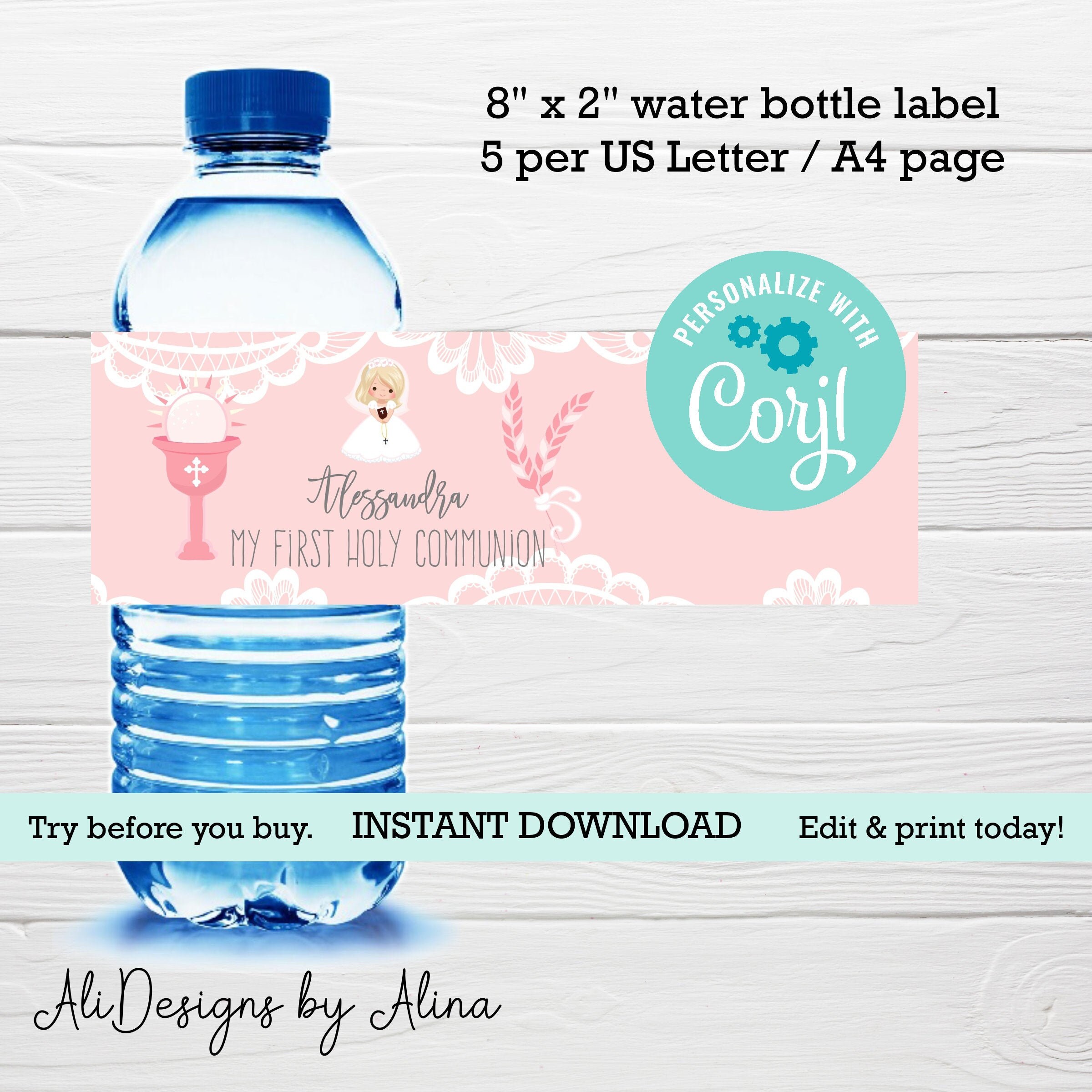 Water Bottle Label Template for First Holy Communion DIGITAL - Etsy