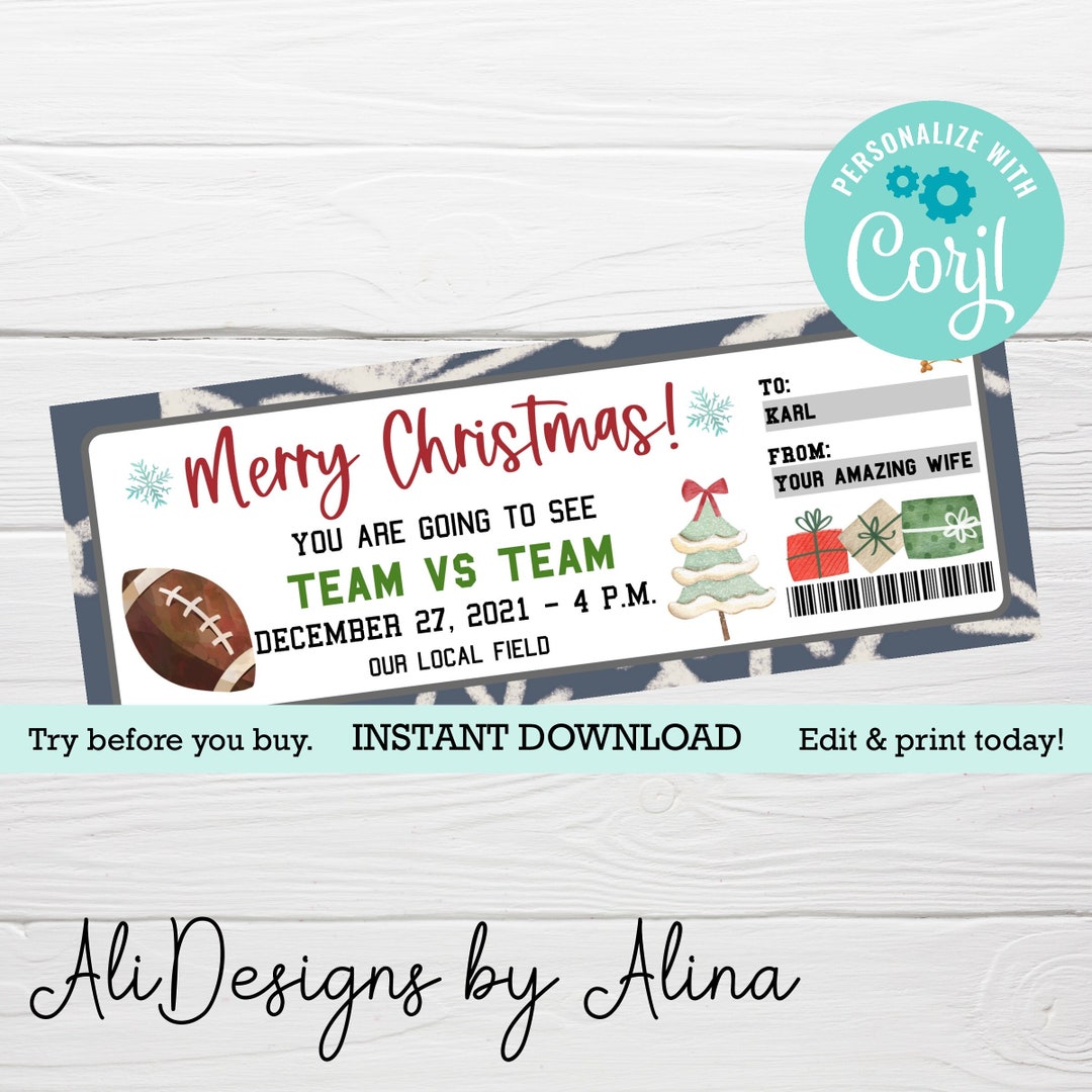 Football Game Ticket, Christmas Gift Voucher, Admission Ticket Template ...