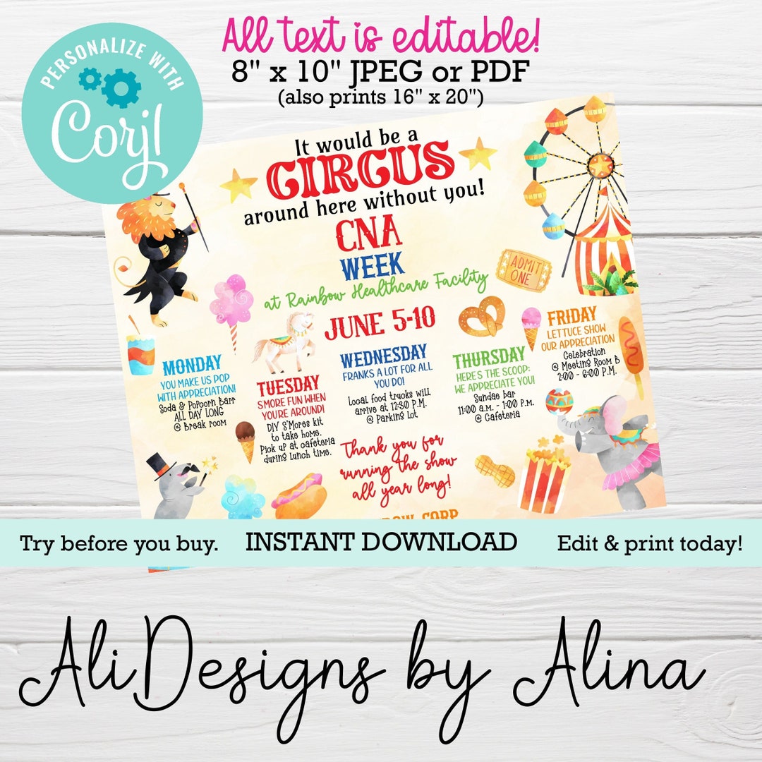 Nurse Appreciation Calendar, Itinerary of Events, CNA Week, Emergency ...