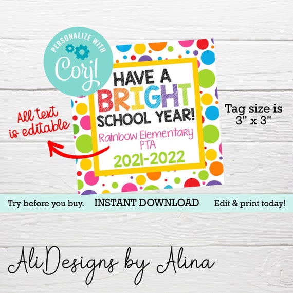 Have a Bright School Year EDITABLE Favor Tag Back to School | Etsy