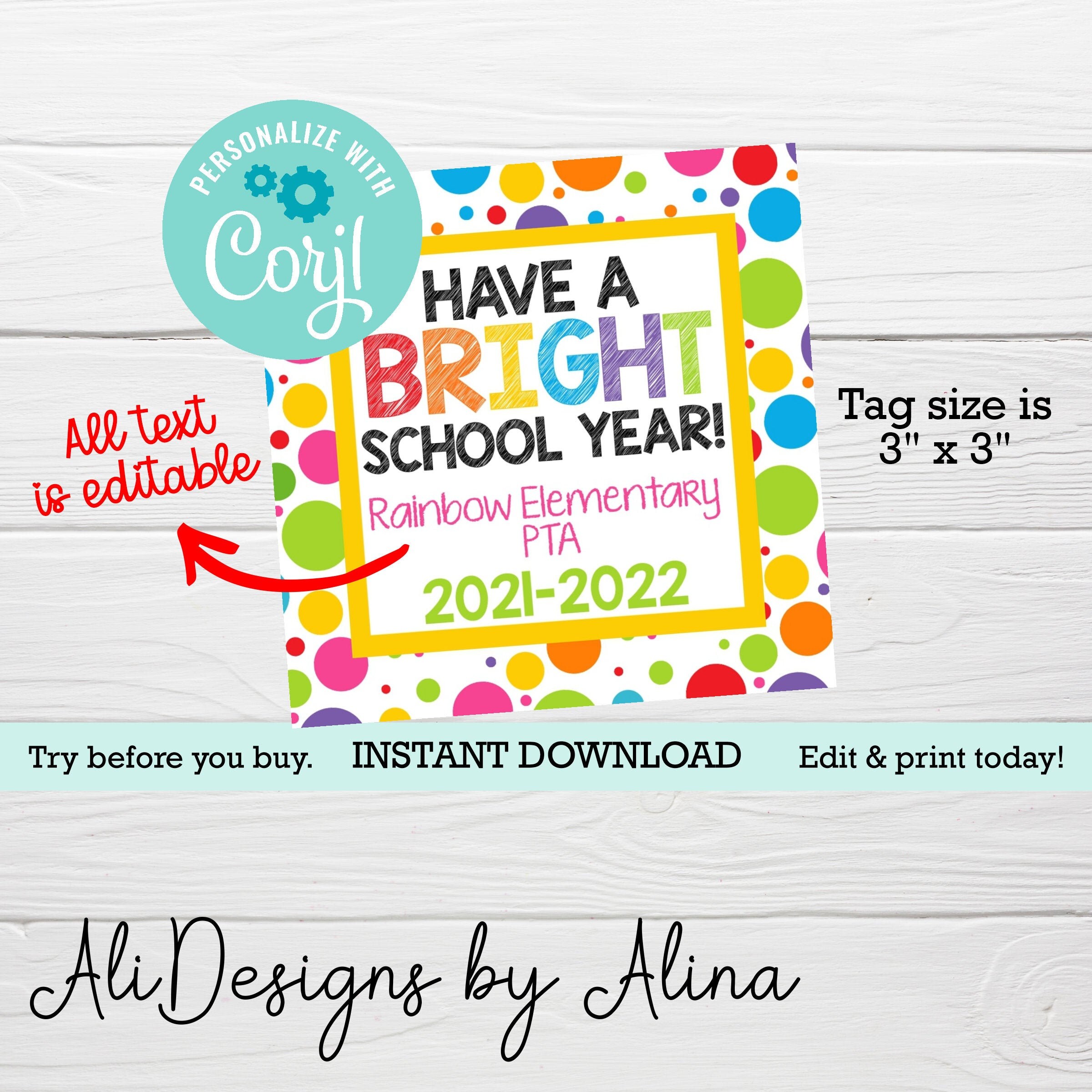 Have a Bright School Year EDITABLE Favor Tag Back to School - Etsy