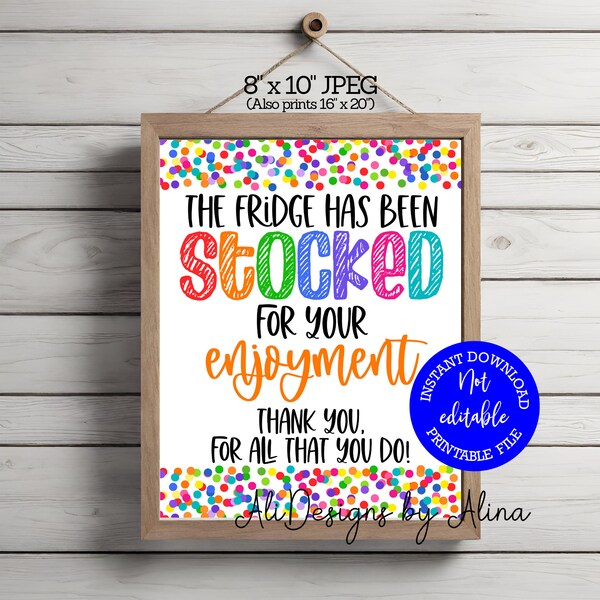 Thank You Sign Stocked Fridge Printable Staff Appreciation Refreshments ...