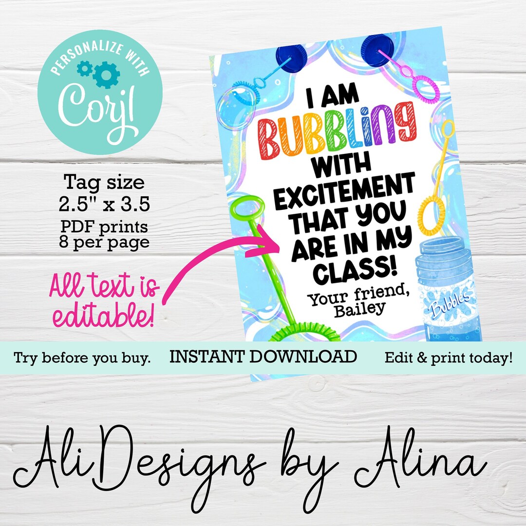 Bubbling With Excitement You Are in My Class EDITABLE Tags, Back to ...