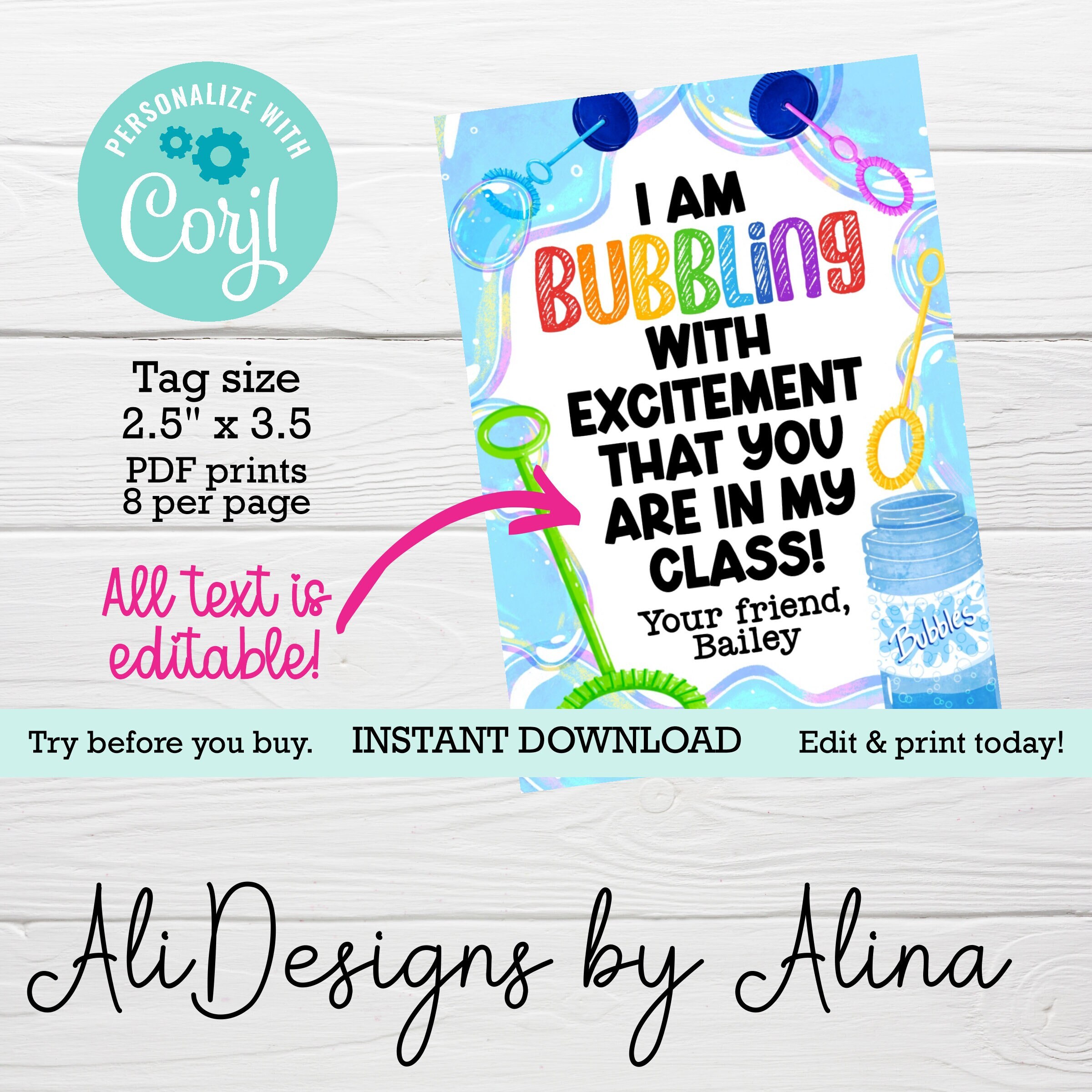 Bubbling With Excitement You Are in My Class EDITABLE Tags, Back to ...