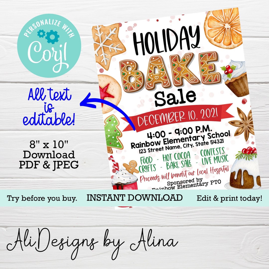 Holiday Bake Sale PRINTABLE Flyer, Christmas Bake Sale Poster, Church ...