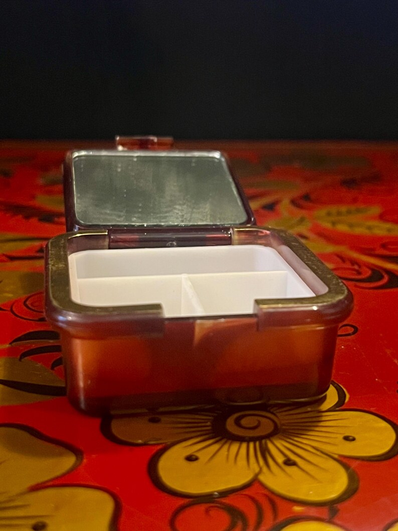 Mid Century Faux Tortoise Shell Bakelite Pill Box With Mirror - Etsy