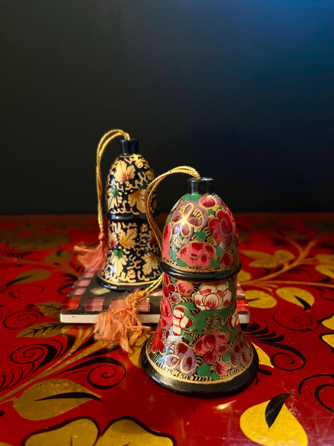 Handmade Kashmiri Paper Mache Christmas Bells: Vintage Floral Ornaments ...