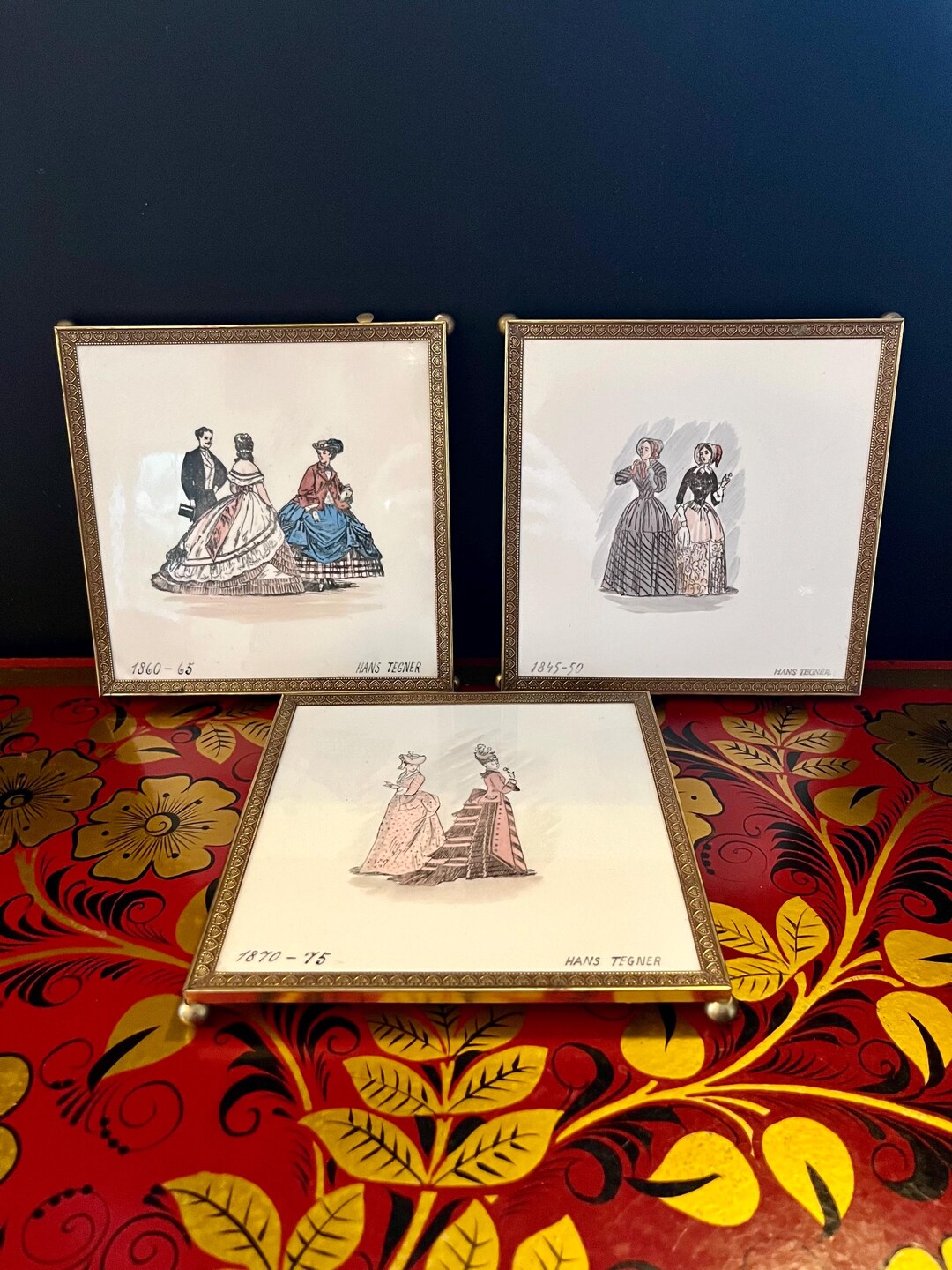 Stunning Set of Three Hand Painted Vintage Hans Tegner Fashion Trivet ...